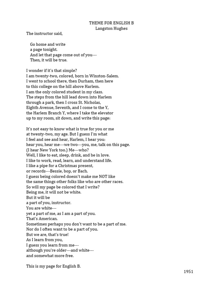 Theme For English B Pastiche | PDF | Imitation