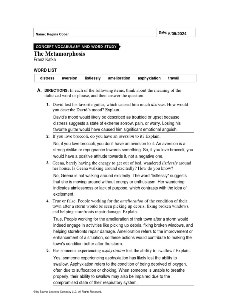 Vocabulary and Word Study Guide | PDF | Emotions | Psychology