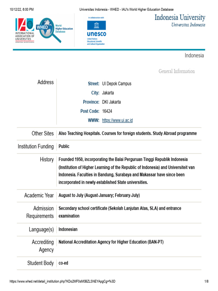 Universitas Indonesia - WHED - IAU's World Higher Education Database | PDF | Engineering | Science