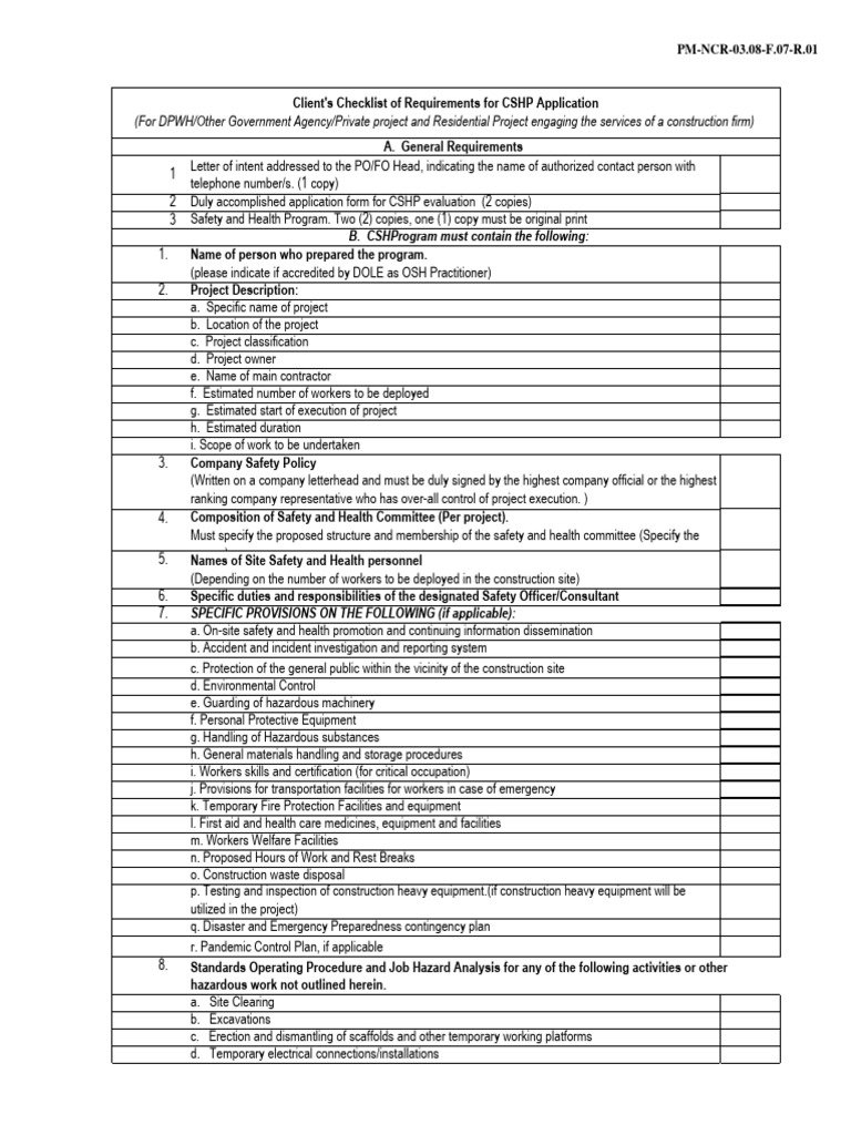 Checklist of Requirements | PDF | Occupational Safety And Health ...