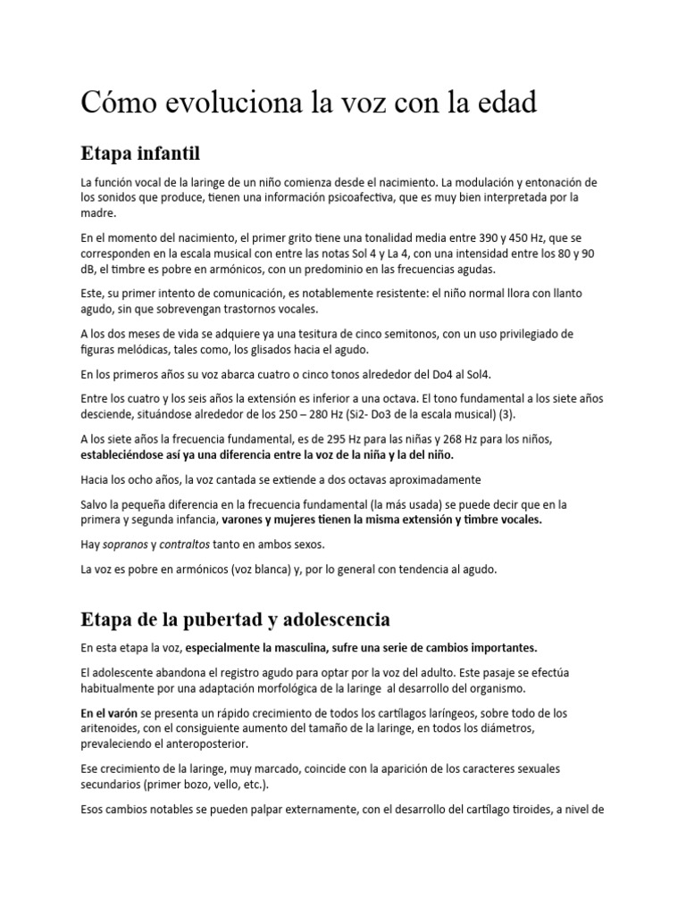 Como Evoluciona La Voz Con La Edad | PDF | Laringe | Adolescencia