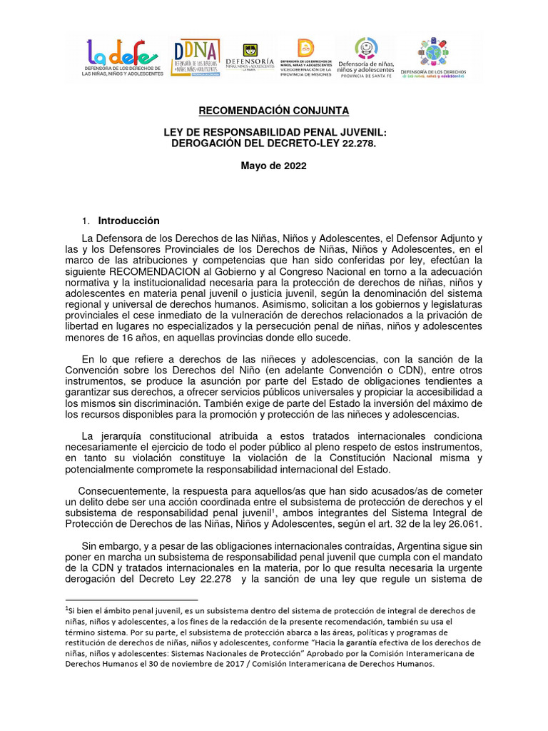 Recomendación Conjunta - MAYO 2022 - Ley de Responsabilidad Penal ...