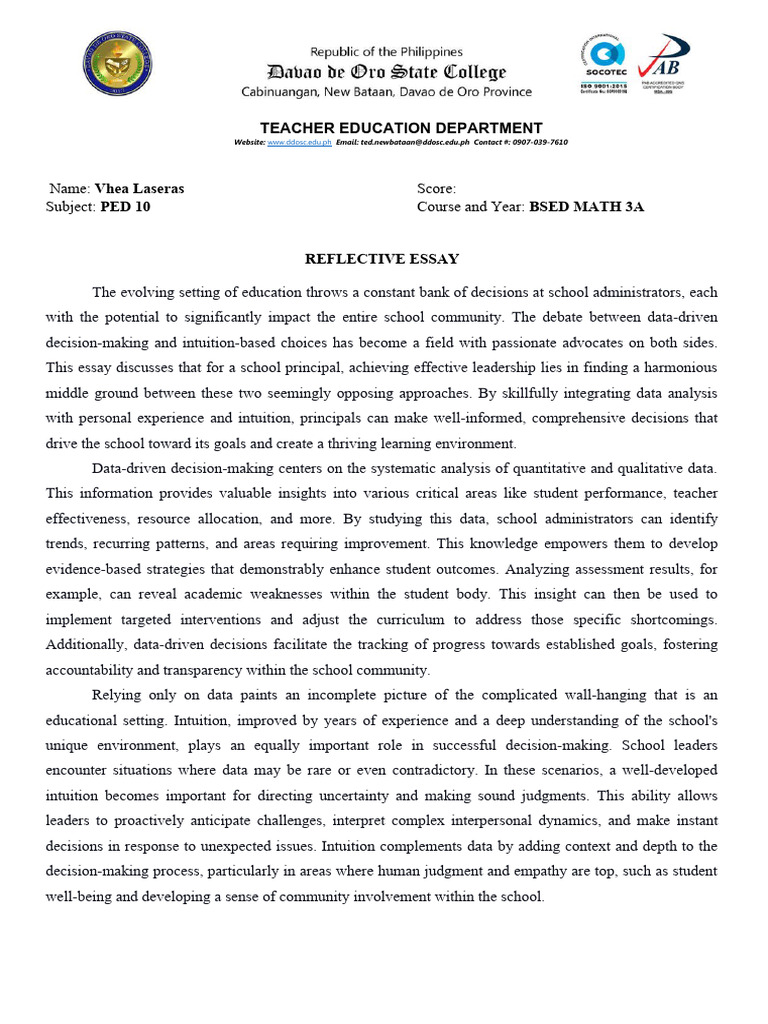 9.1 REFLECTIVE ESSAY AND MAPPING - Laseras-Math 3A | Download Free PDF ...