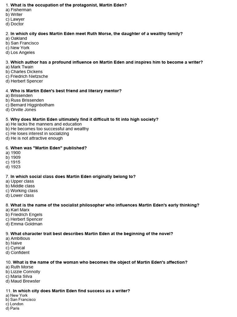 Martin Eden Quiz | Download Free PDF | Liberal Arts Education