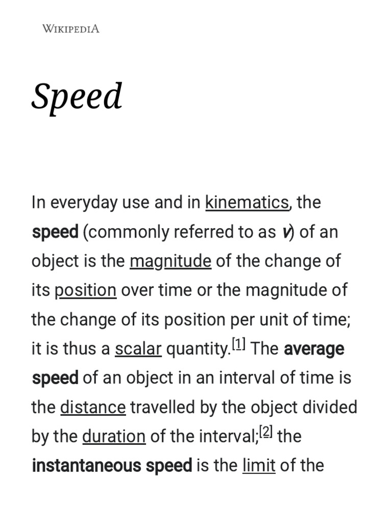 Speed - Wikipedia | PDF | Speed | Motion (Physics)