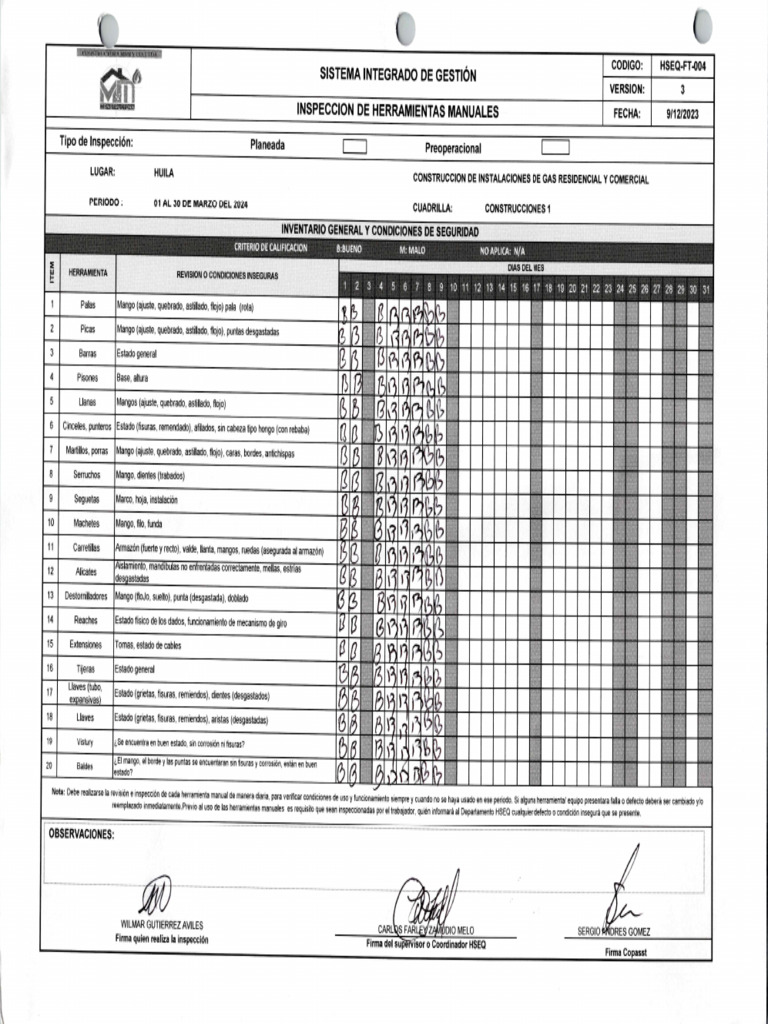INSPECCION DE HERRAMIENTAS MANUALES | PDF INSPECCION DE HERRAMIENTAS MANUALES | PDF