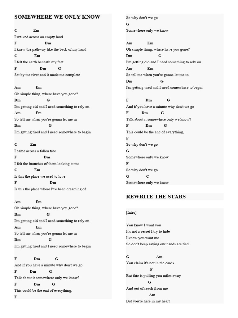Somewhere We Only Know | PDF | Song Structure | Songs