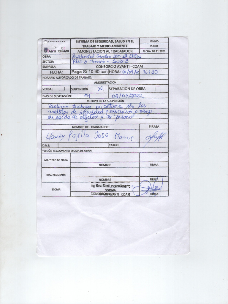 Modelo de llenado papeleta ssoma | PDF