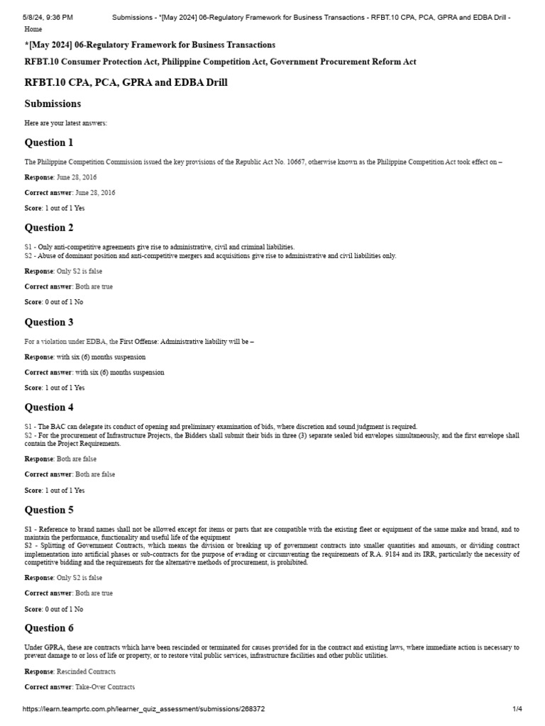Submissions - (May 2024) 06-Regulatory Framework For Business Transactions - RFBT.10 CPA, PCA ...