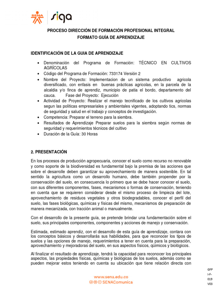 Gfpi-F-019 - Guia - de - Aprendizaje Preparar Suelos para La Siembra | PDF | Agricultura | Residuos