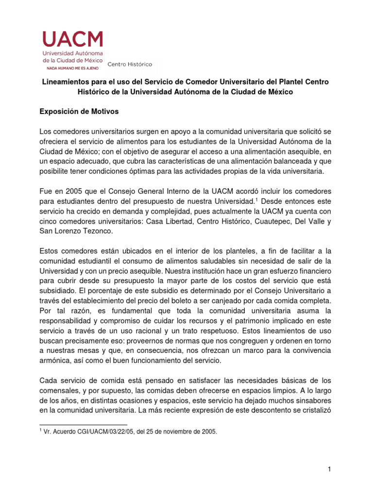 Lineamientos finales de uso del comedor (versión Centro Histórico) | PDF | Comedor