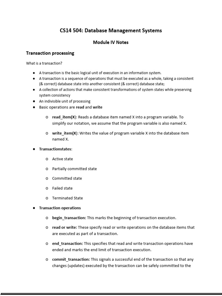 Transaction Processing & Concurrency | PDF | Database Transaction | Operating System Technology