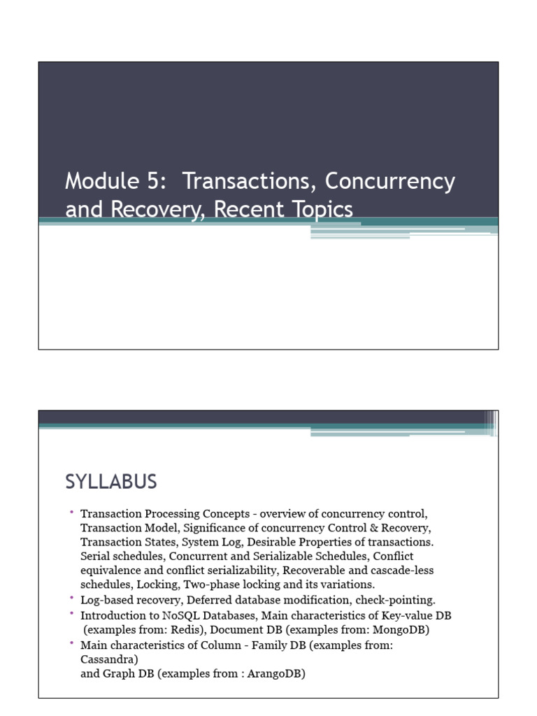 1 - Dbms-Module-5 FULL | PDF | Database Transaction | Concurrency (Computer Science)