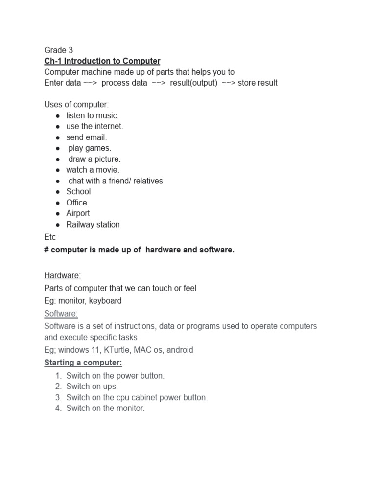 Grade 3 Computer Basics Guide | PDF | Computer Data Storage | Input/Output