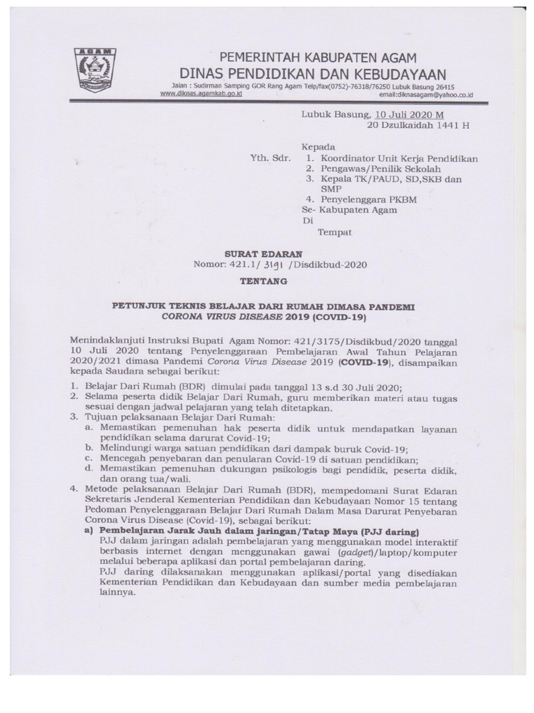 EDARAN AWAL TP 2020-2021 DAN BELAJAR DARI RUMAH | PDF