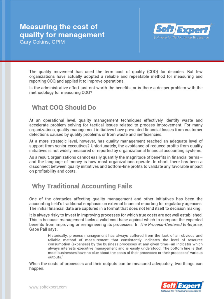 Measuring The Cost of Quality For Management | PDF | Expense | Cost