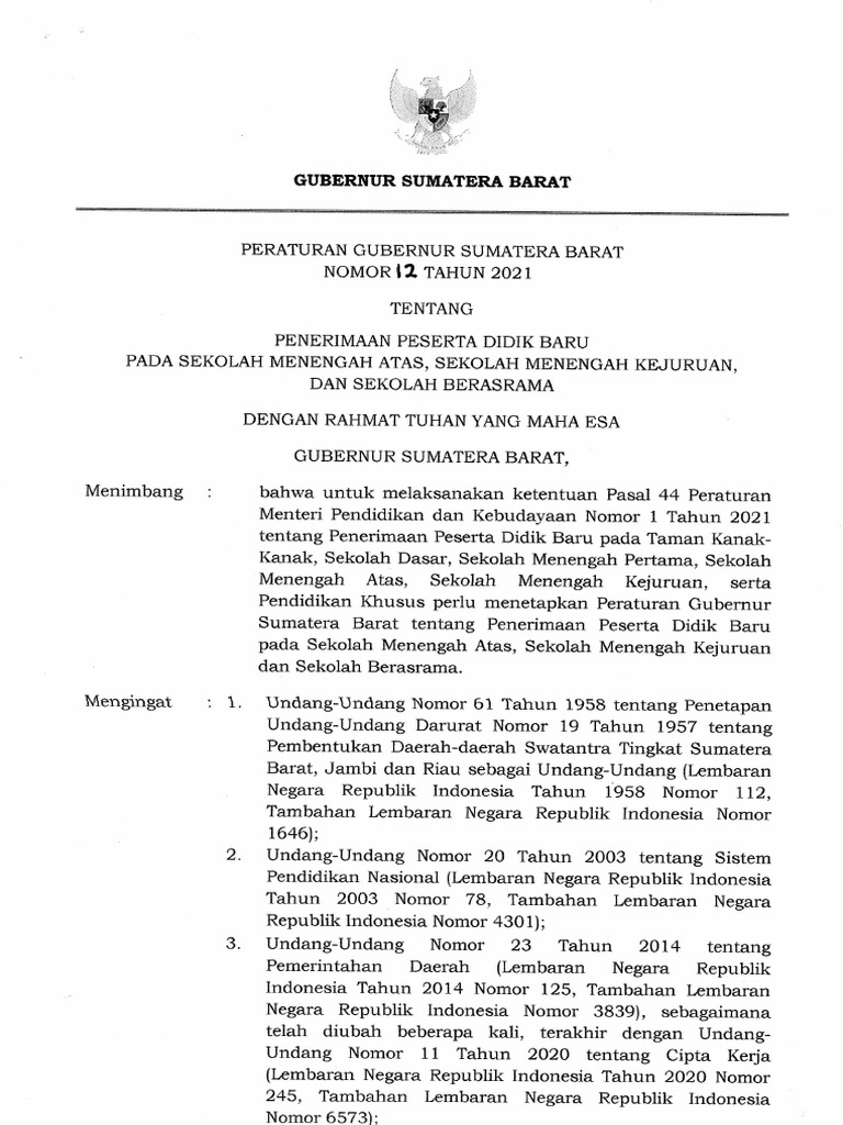 PPDB Sumbar: Aturan dan Panduan | PDF