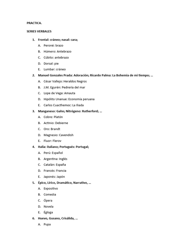 PRACTICA. 05 Razonamiento Verbal | Descargar gratis PDF | Perú