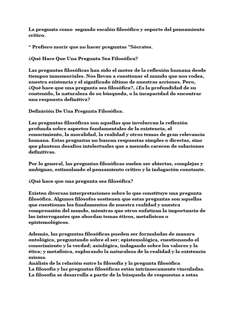Características de las preguntas filosóficas | PDF | Conocimiento ...