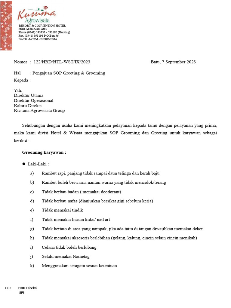 SOP Grooming dan Greeting Karyawan | PDF