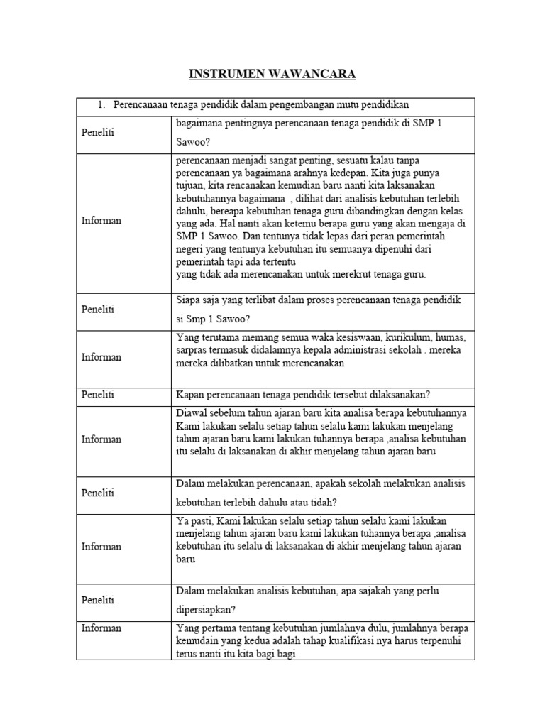 Instrumen Wawancara Pak Sutrisno Fix New | PDF