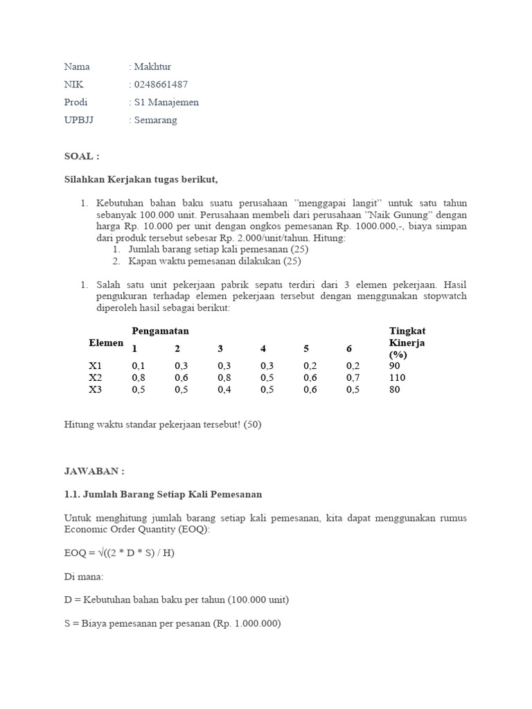 Tugas 2 Manajemen Operasi | PDF