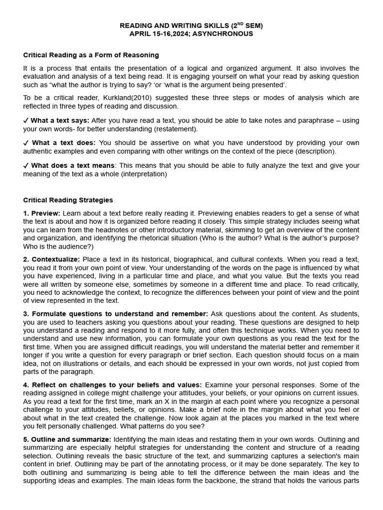 Critical Reading and Stress Impact | PDF | Stress (Biology) | Argument