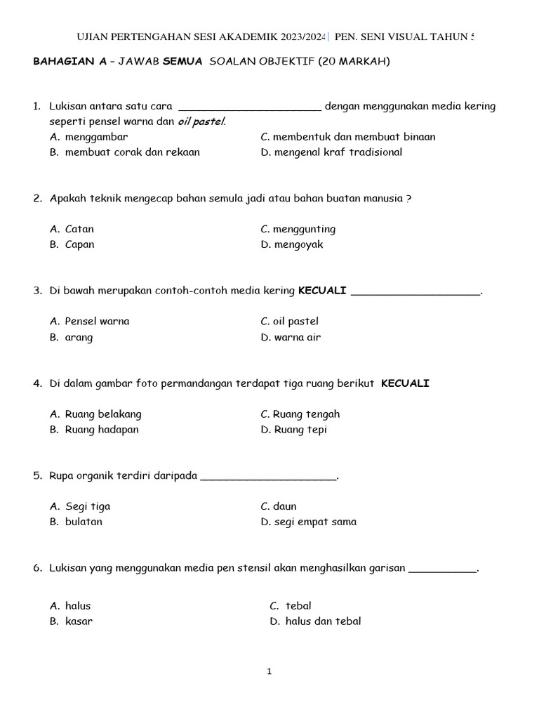Soalan UPSA PSV TAHUN 5 2023 | PDF