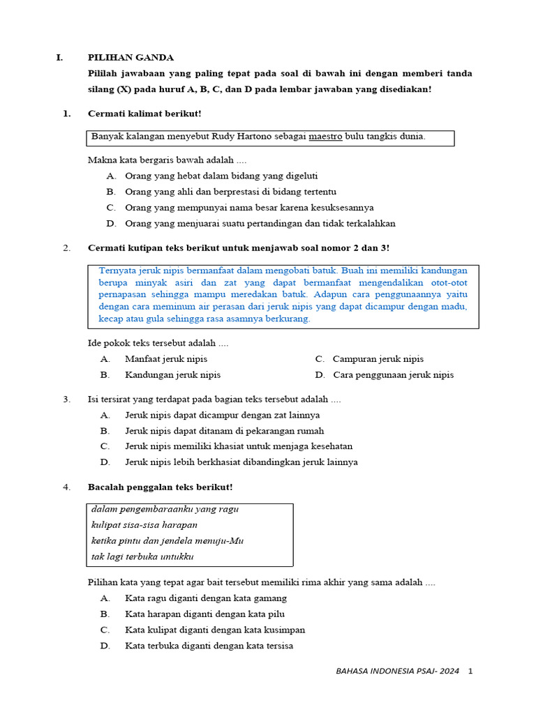 Us Bahasa Indonesia G9 | PDF