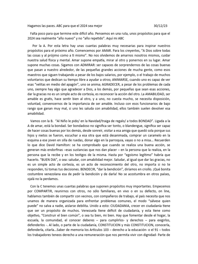 Hagamos Las Paces El ABC para Que El 2024 Sea Nuevo de Verdad | PDF | Amor | Bendición