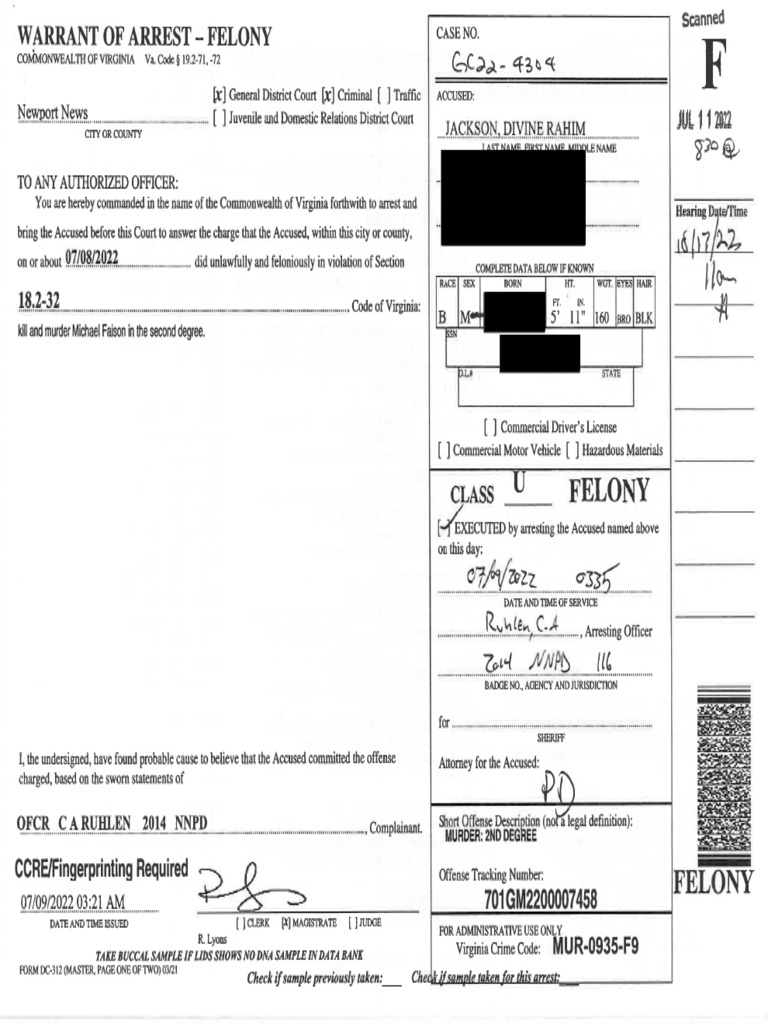 Glendale 7-Eleven homicide Divine Rahim Jackson arrest paperwork | PDF