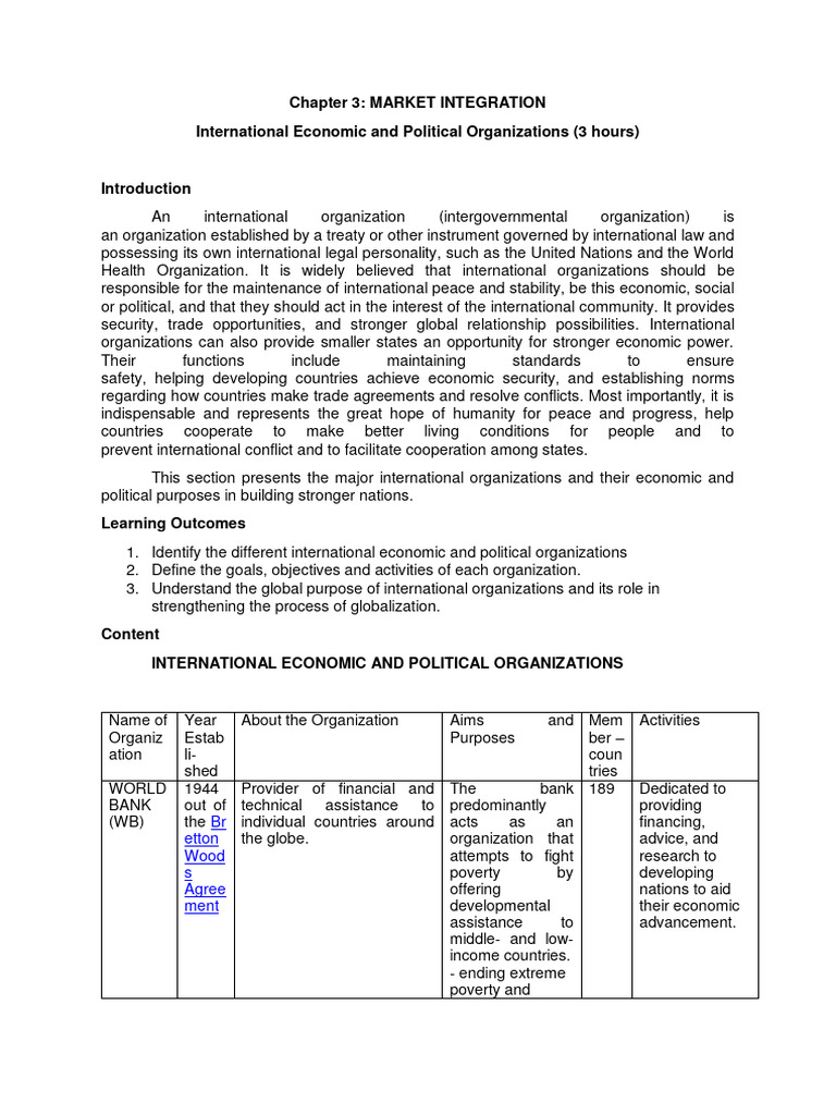 TCW - Module 6 - Market Integration | PDF | World Trade Organization ...