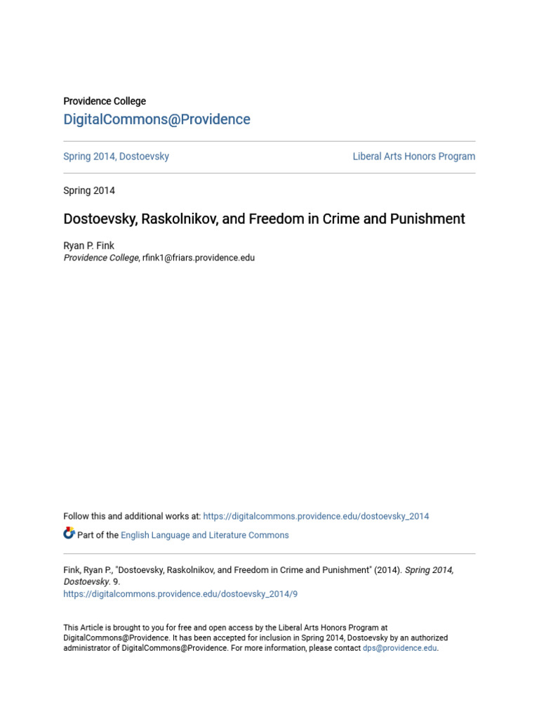 Dostoevsky Raskolnikov and Freedom in Crime and Punishment | PDF ...