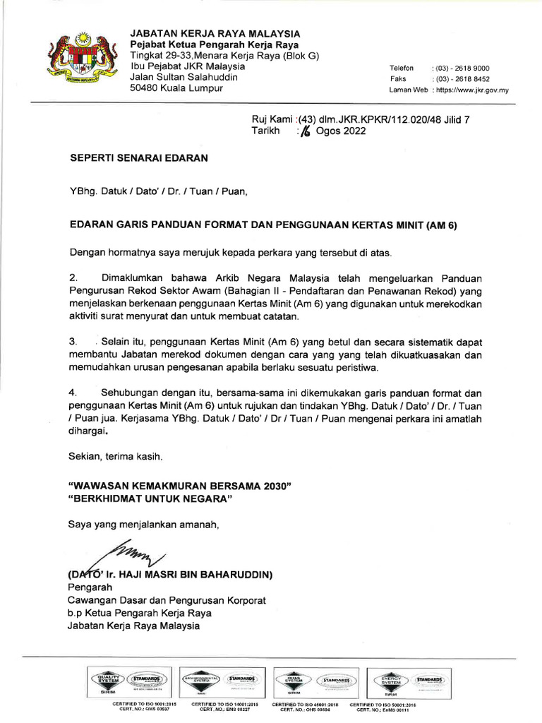 Garis Panduan Format Kertas Minit (AM 6) | PDF