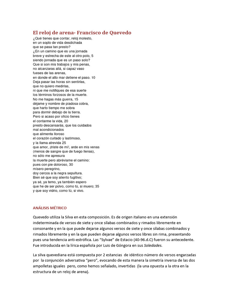 El Reloj de Arena: Reflexiones de Quevedo | PDF | Poesía