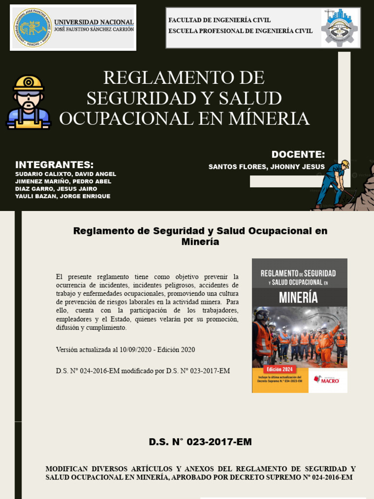 Grupo 4 - Reglamento de Seguridad y Salud Ocupacional en Mineria | PDF | Seguridad y salud ...