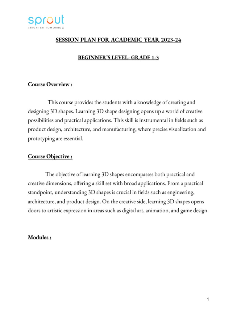 Module 1 & Module 2 - Beginner's Level Course Details | PDF | 3 D ...