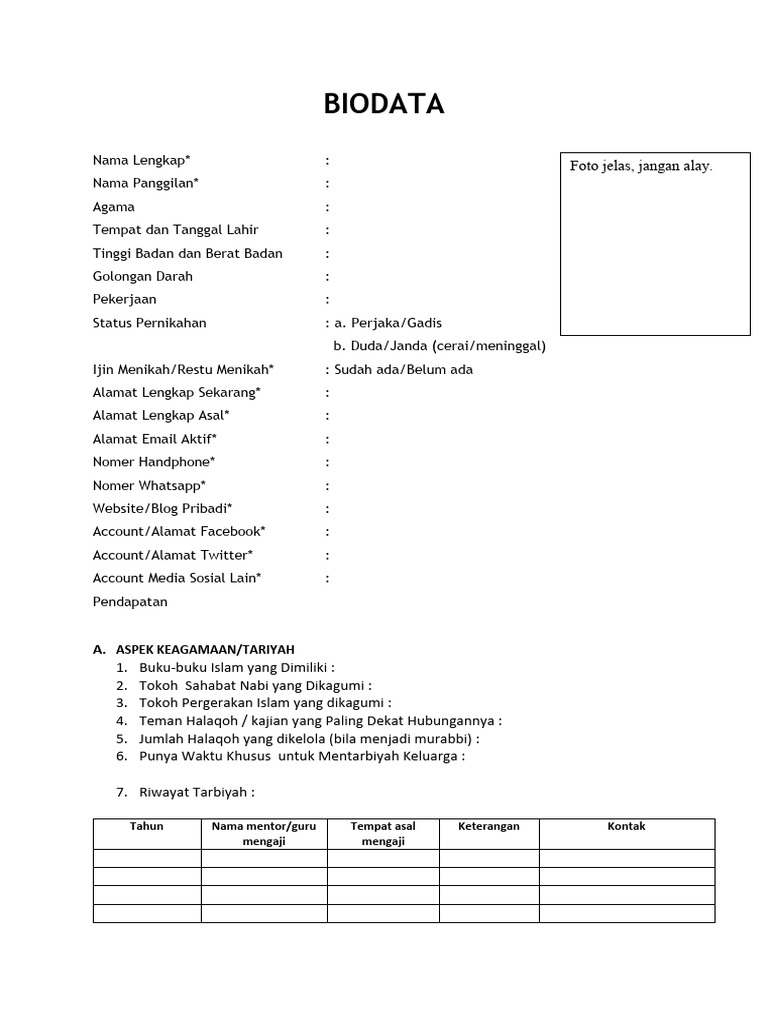 Biodata Taaruf | PDF