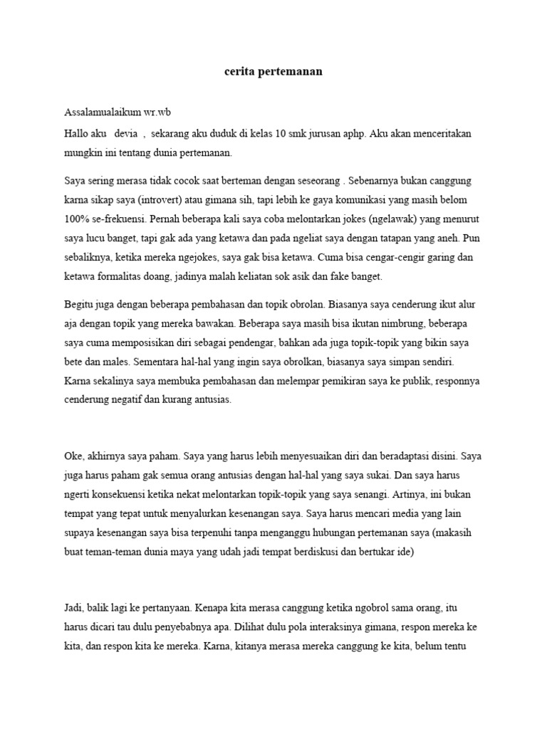 Cerita Pertemanan | PDF | Pengembangan Diri