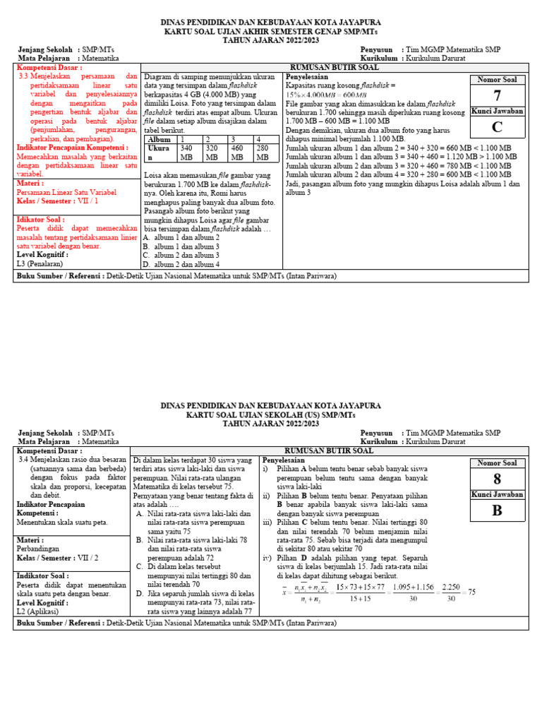 Kartu Soal Susulan Final Uas 2022-2023 | PDF