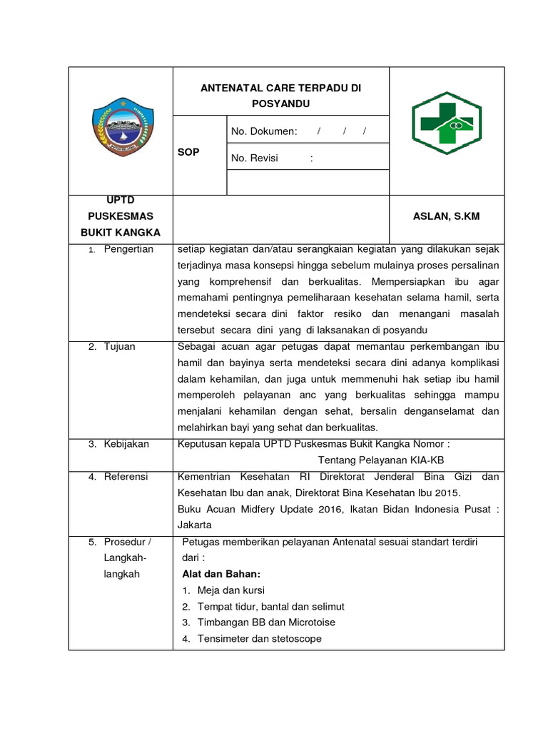 Sop Antenatal Care Terpadu Di Posyandu | PDF | Kesehatan Holistik