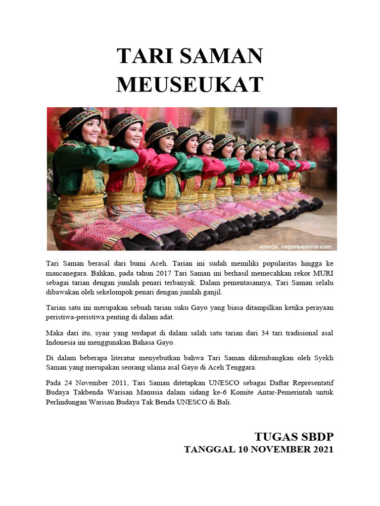 Tari Saman Meuseukat | PDF