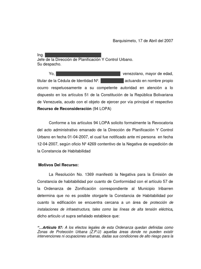 Modelo Recurso de Reconsideracion | PDF