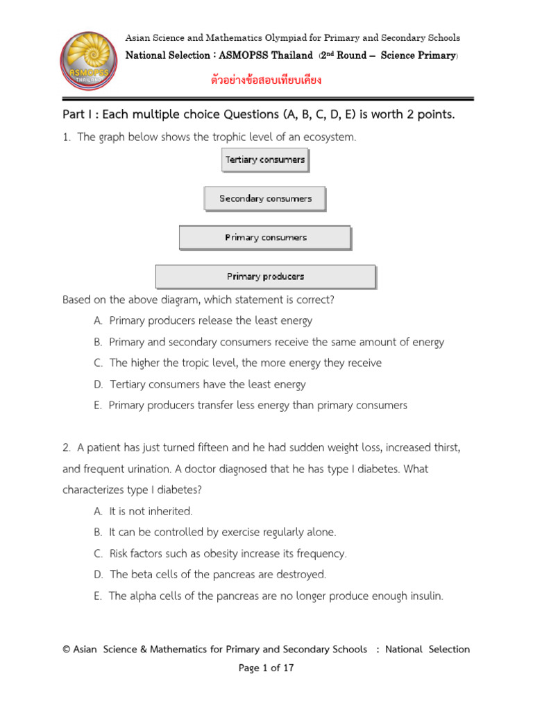 ตัวอย่างข้อสอบ National Selection ASMOPSS Thailand (2nd Round - Science ...