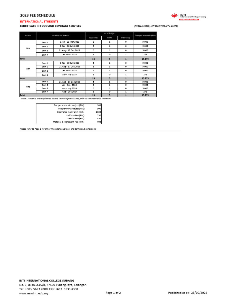 IICS - 2023fee - Int - Cert Food N Beverage Services-Merged | PDF | Payments | Cheque