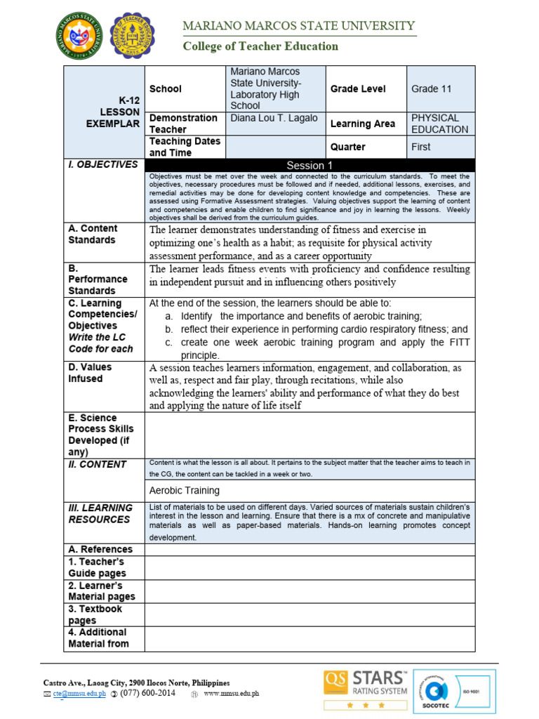 Grade 11 Aerobic Training 7e's DLP (Melcs - Based) | PDF | Aerobic ...