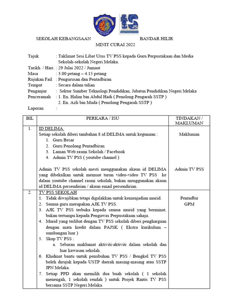 Taklimat Sesi Libat Urus TV PSS KPD GPM Sek N.melaka | PDF