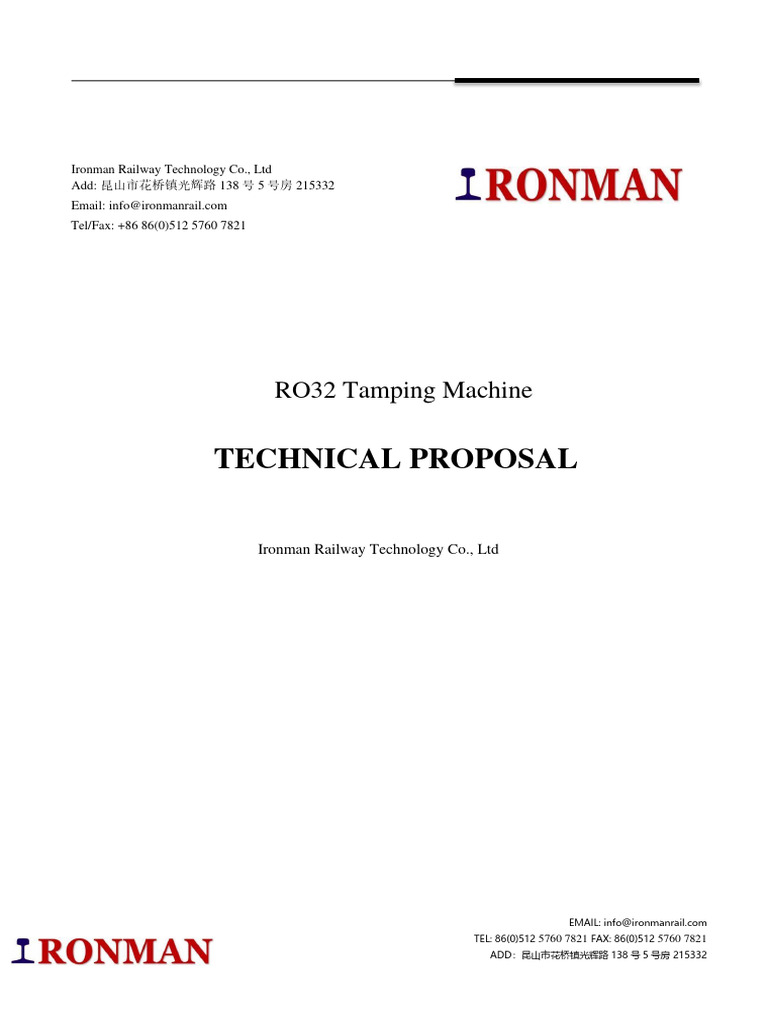RO32 Tamping Machine - Technical Spec. | PDF | Axle | Bearing (Mechanical)