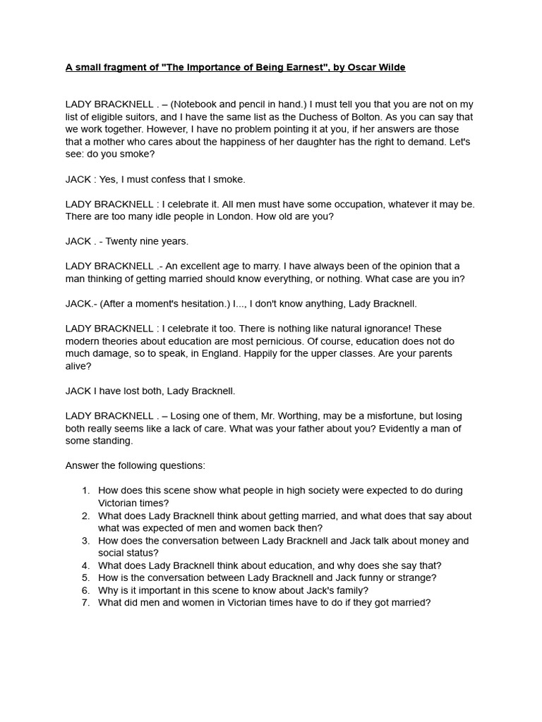 The Importance of Being Ernest | PDF | Mystery, Thriller & Crime Fiction