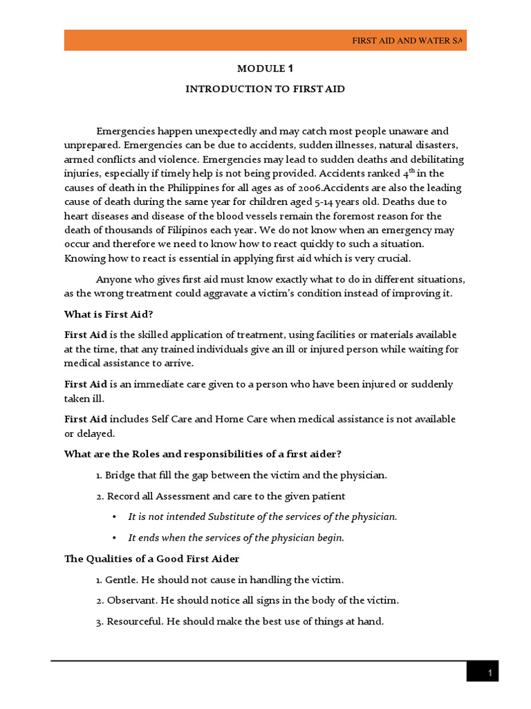 MODULE 1 Pe | PDF | First Aid | Emergency